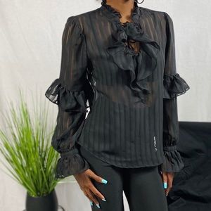 Tops | Black Sheer Ruffle Top | Poshmark